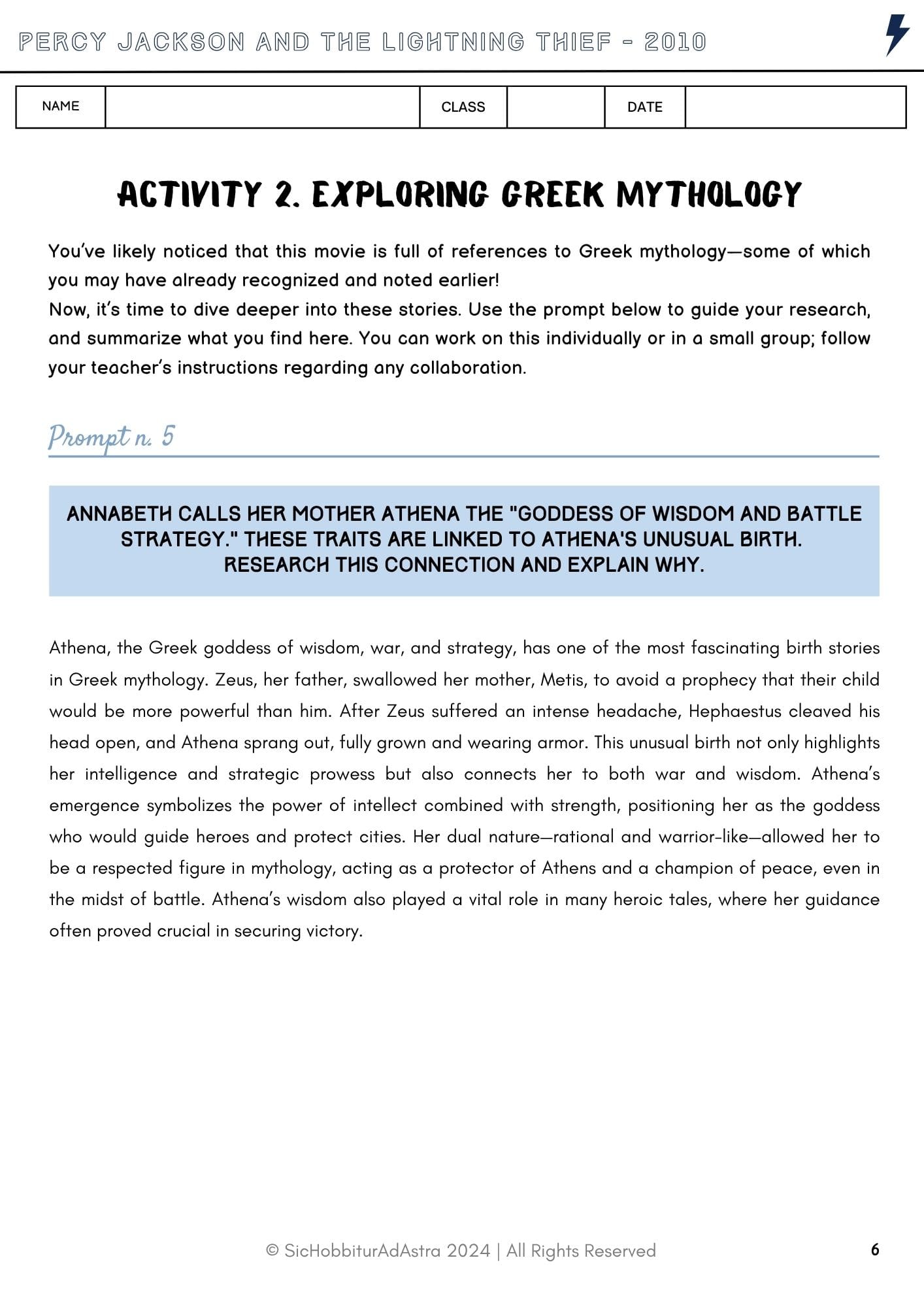 Percy Jackson Activities for Teaching Greek Mythology
